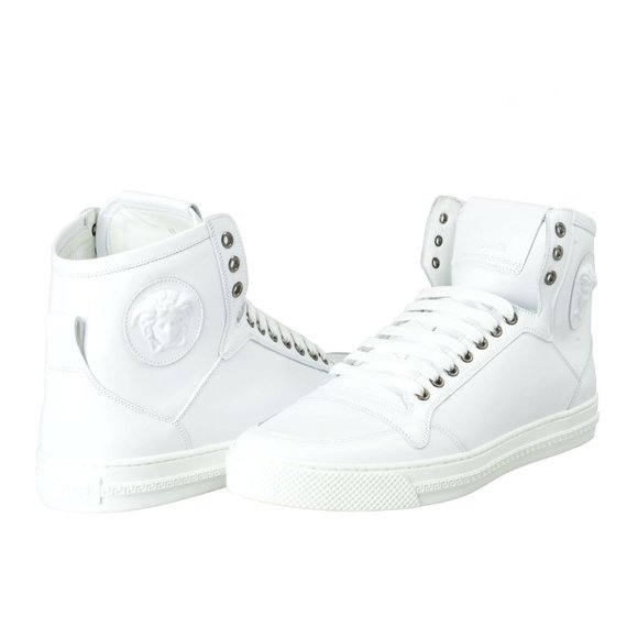Versace | Shoes | Versace Mens White Leather Medusa Hi Top Sneakers ...